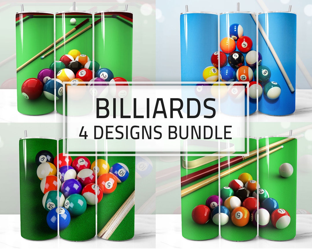 Billiards Pool Designs for Tumbler, Pool Pocket Green Blue Table Balls ...