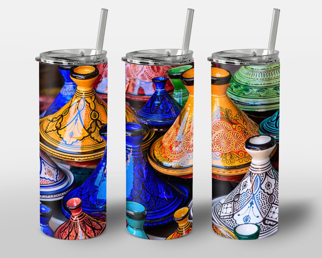 Colorful Pottery Tajin Design for Tumbler, Multicolor Moroccan Tajine ...
