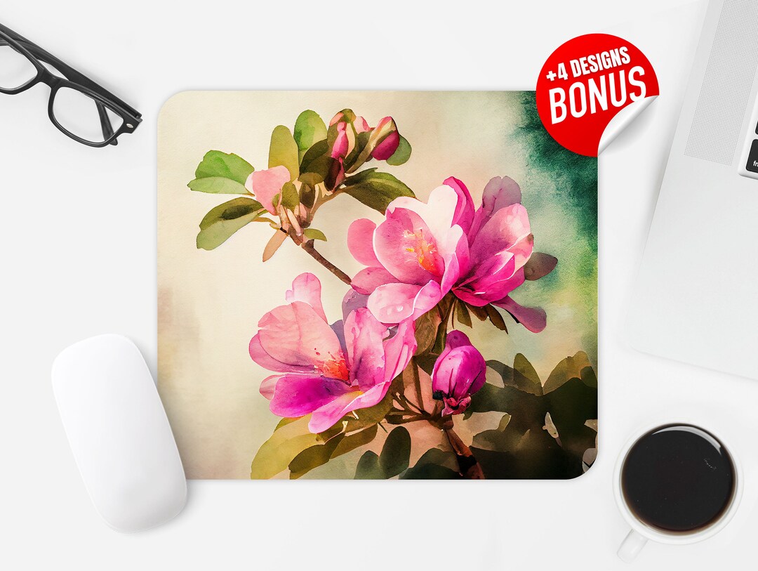 Blue Floral Mouse Pad Sublimation Design, Watercolor Flowers Computer ...