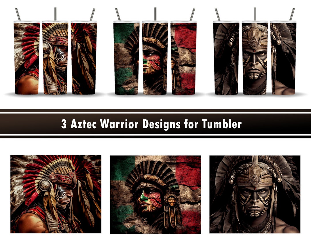 Aztec Set of 3 Tumbler Design, Alcohol Ink, Aztec Mexican Old Warrior ...