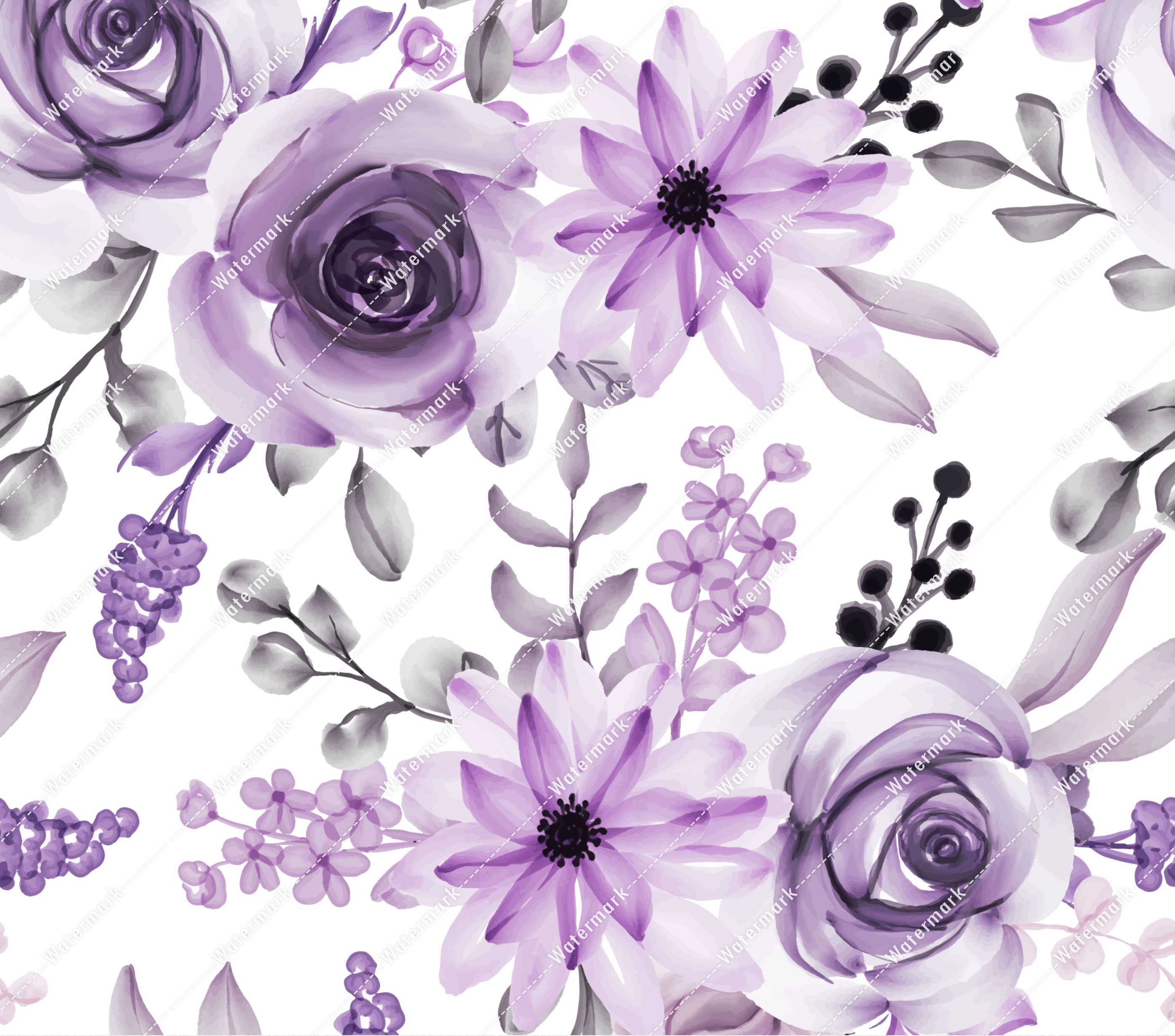 Purple Seamless Floral Design for Tumbler Watercolor Purple - Etsy
