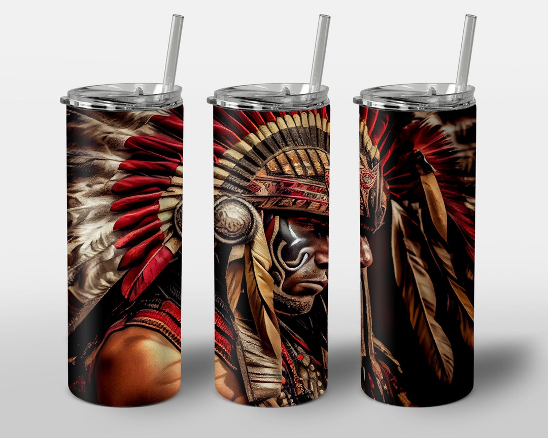 Aztec Warrior Design for Tumbler, Alcohol Ink Art, STRAIGHT 20oz Skinny ...