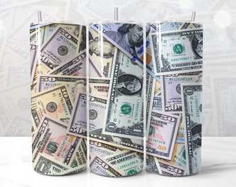 Money Design for Tumbler, STRAIGHT 20oz Skinny Tumbler Wrap Sublimation ...