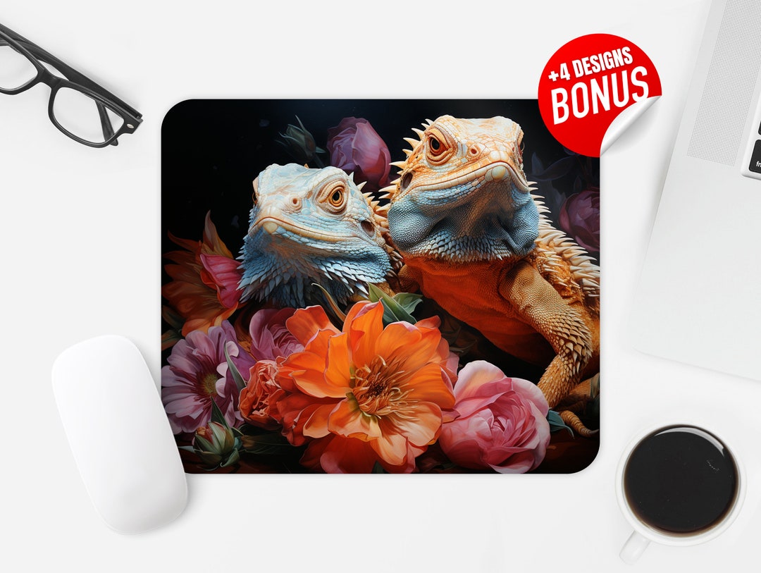 3D Bearded Dragons Mouse Pad Sublimation Design, Colored Floral ...