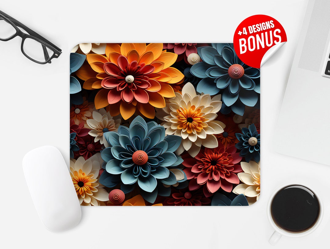 3D Floral Mouse Pad Sublimation Design, Colorful Flowers Computer Mouse ...