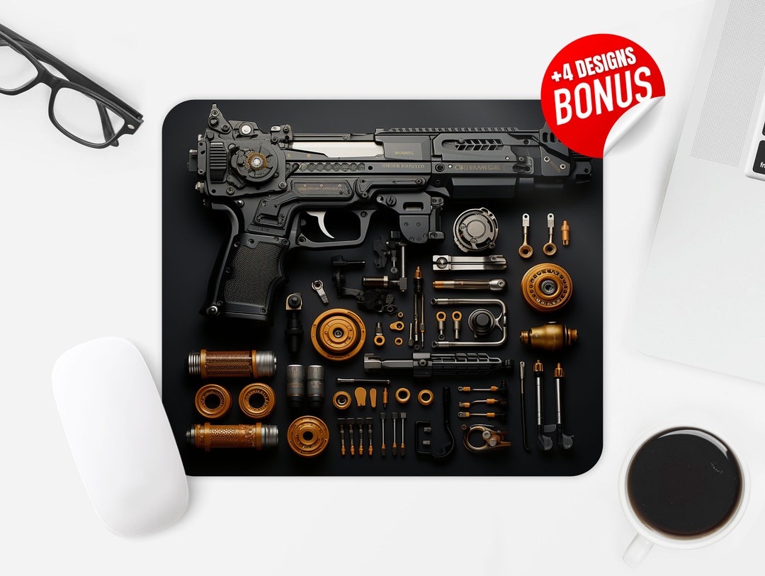 Mechanic Gun Mouse Pad Sublimation Design, Pistol Bullet Computer Mouse ...