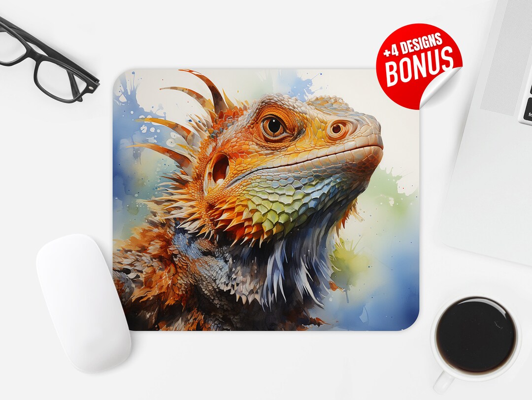 Bearded Dragon Mouse Pad Sublimation Design, Watercolor Computer Mouse ...