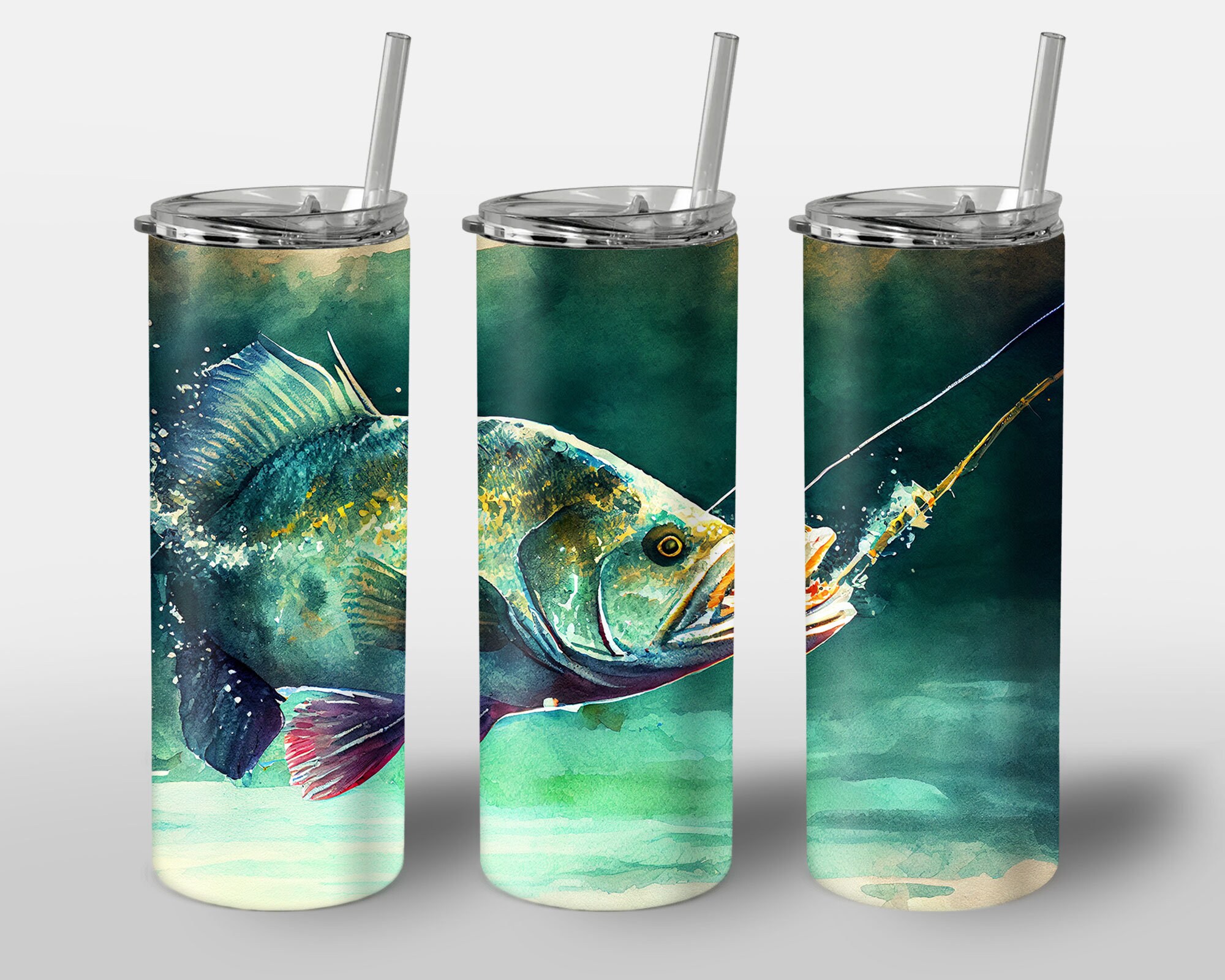 Fish Rod Design for Tumbler Alcohol Ink Art Lake Underwater - Etsy