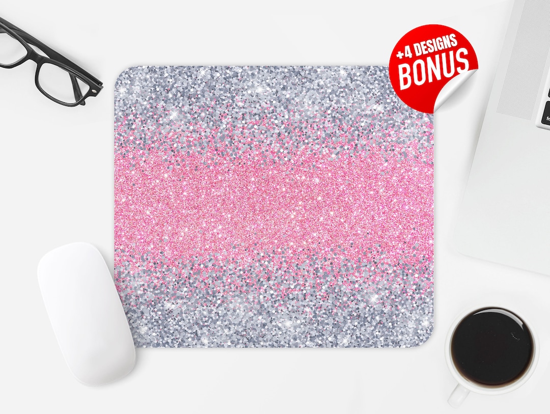 Pink Glitter Mouse Pad Sublimation Design, Ombre Silver Glitter ...