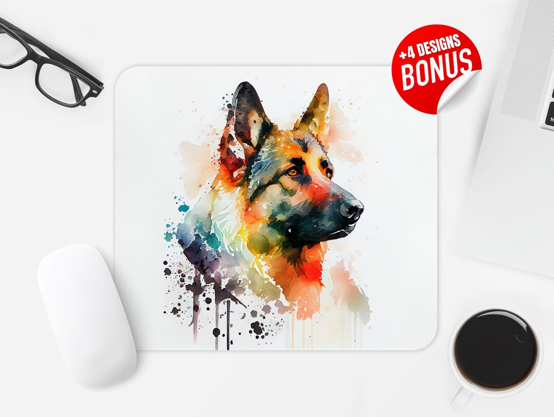 German Shepherd Dog Mouse Pad Sublimation Design, Watercolor Puppy Pets ...