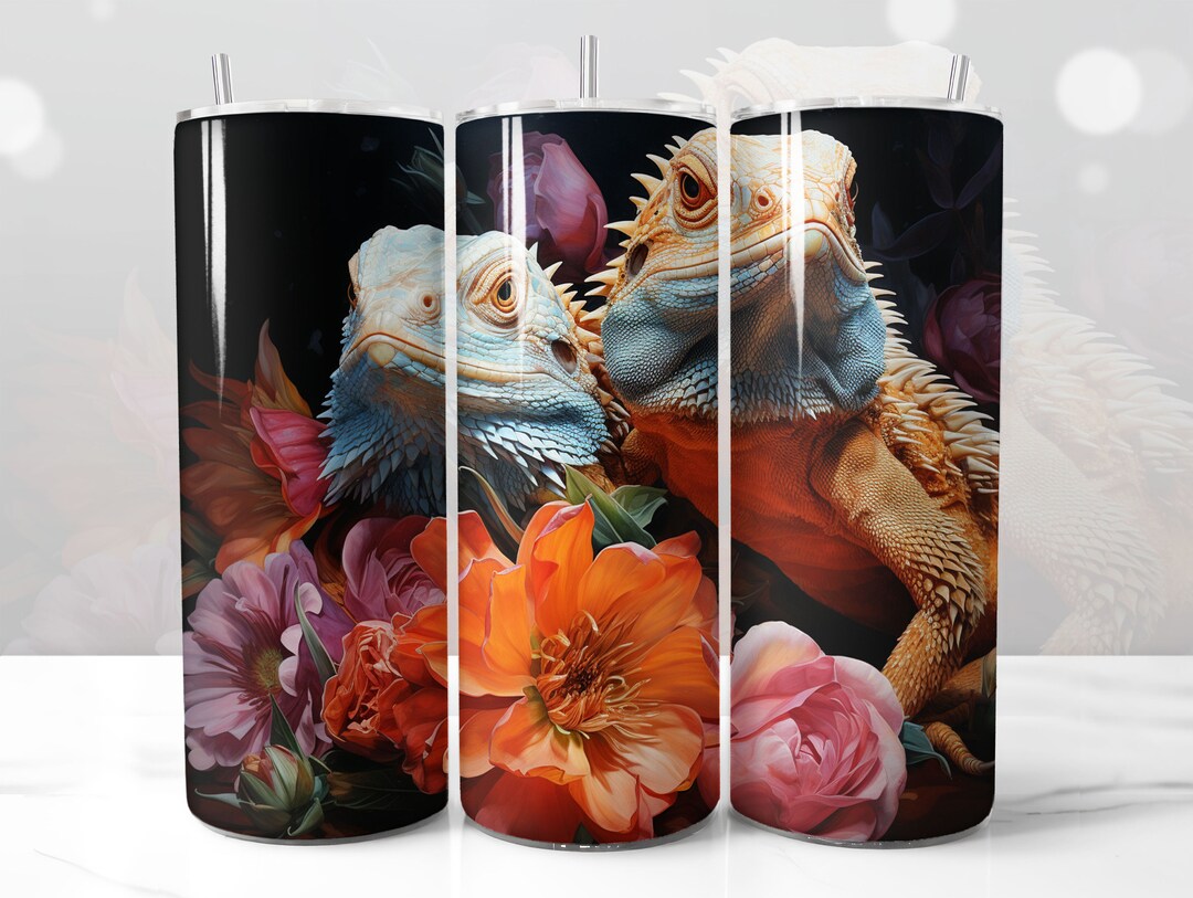 Bearded Dragon Flowers Design for Tumbler, Alcohol Ink Art, Desert ...