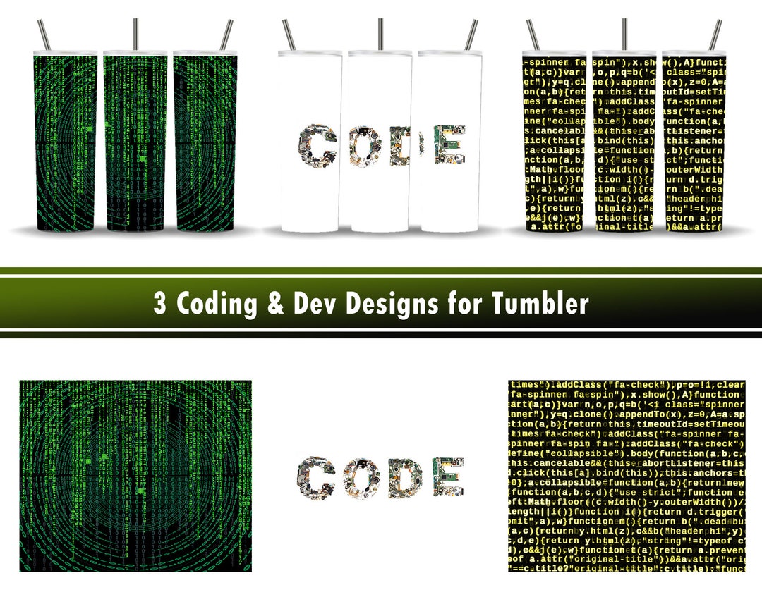 Developer Coding Designs For Tumbler Programming Coding Java C Python Kotlin Php Set Of 3 Wrap