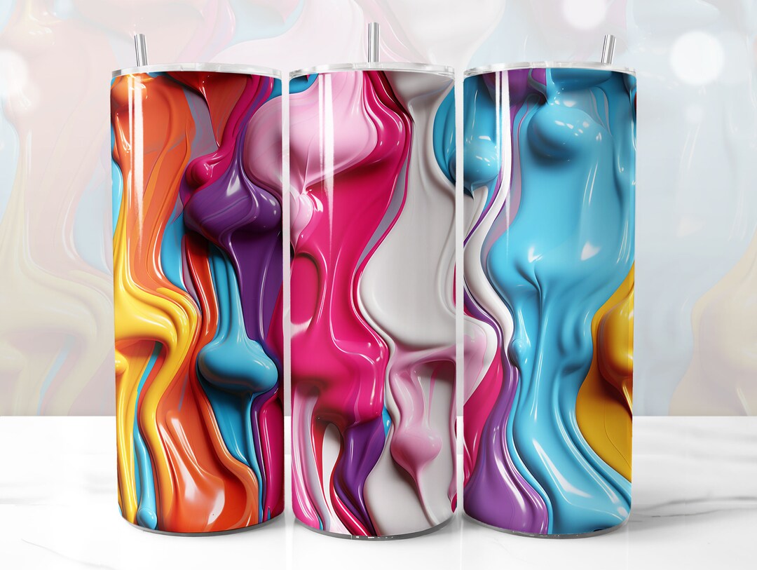 3D Dripping Paint 20oz Skinny Tumbler Sublimation Wrap PNG Design Mom ...