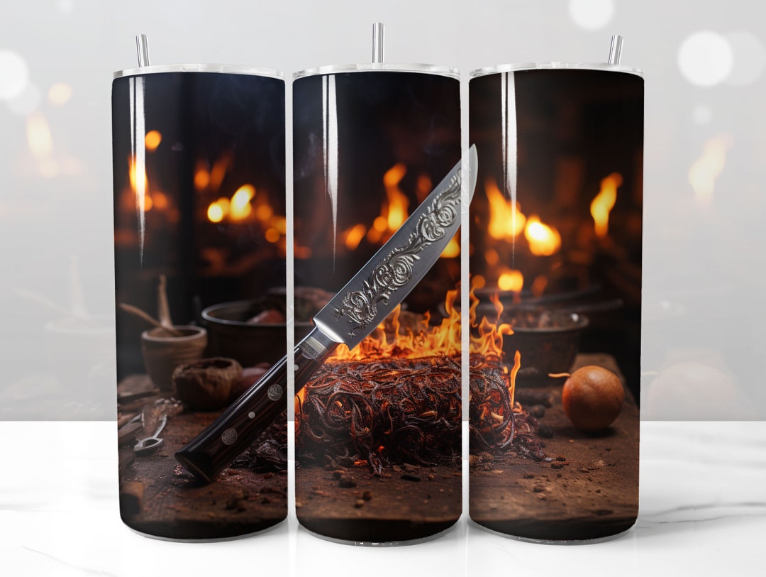 3D Chef Knife Design for Tumbler, Alcohol Ink Art, Fire Wood Restaurant ...