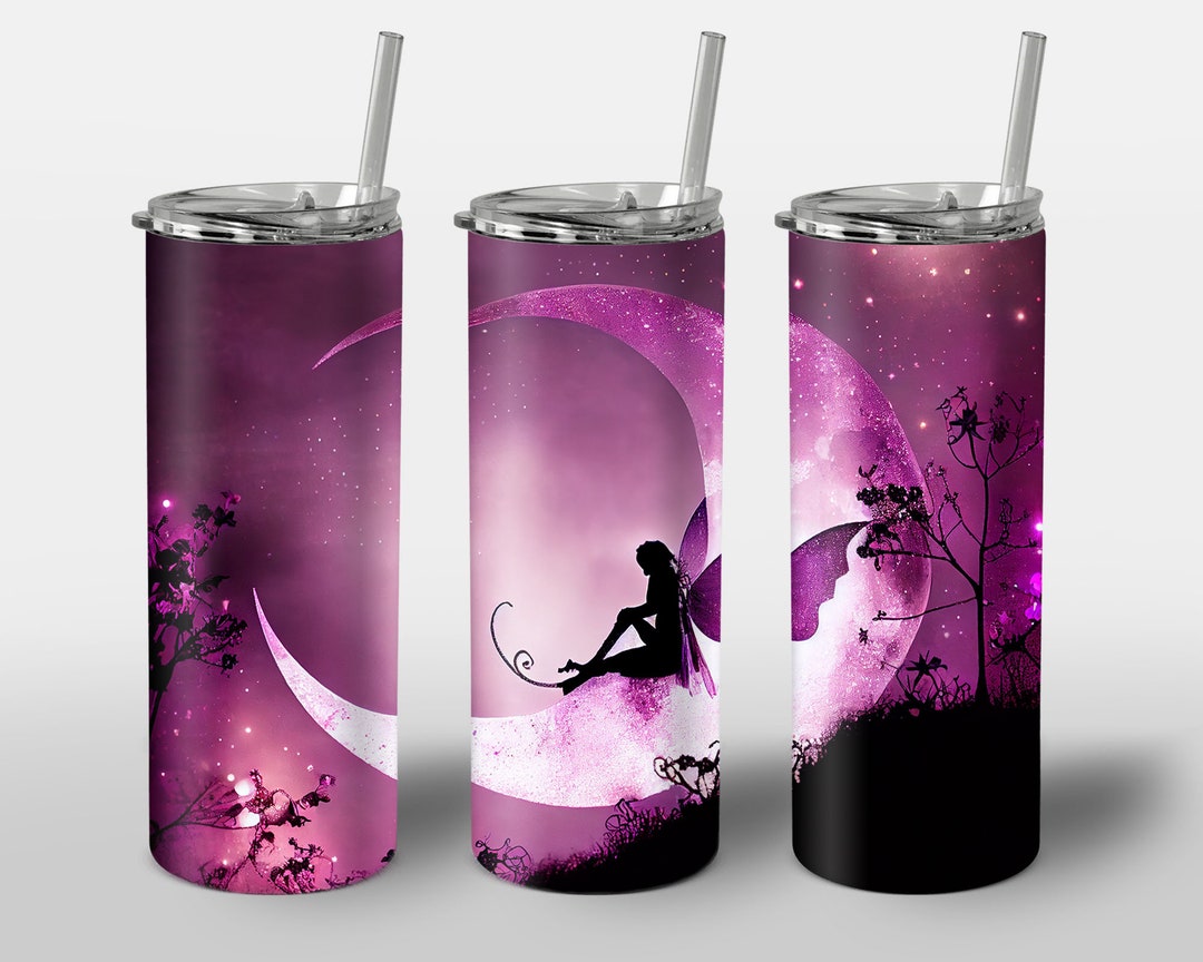 Butterfly Fairy Moon Design for Tumbler, Alcohol Ink Art, Stars Night Butterfly Pink Princess ...