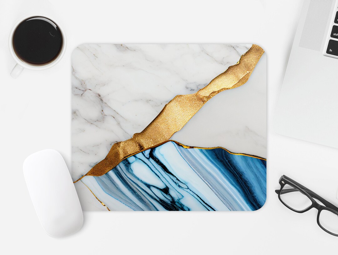 Marble Mouse Pad Sublimation Design, Gold White Computer Mouse Pad PNG ...