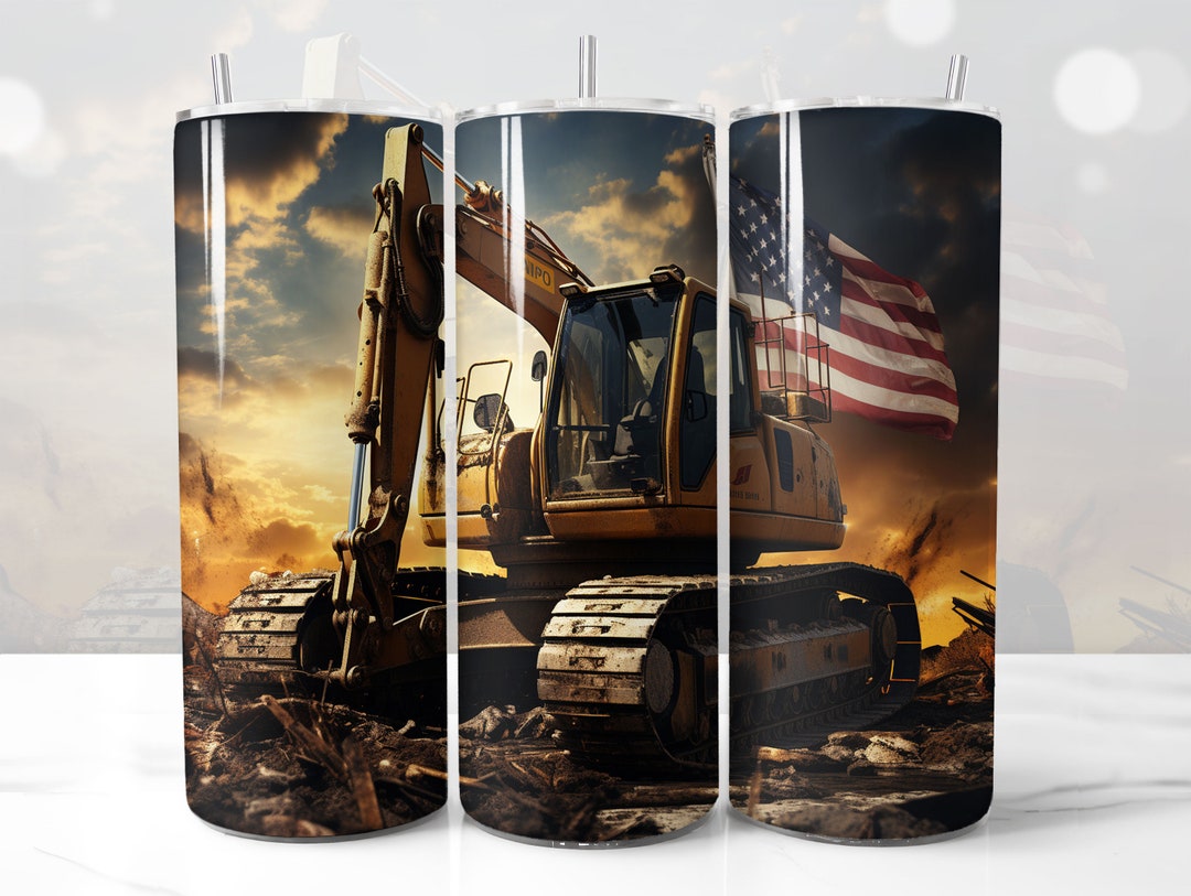 3D Excavator Tumbler Wrap Design, Men Tumbler Design, American Flag ...