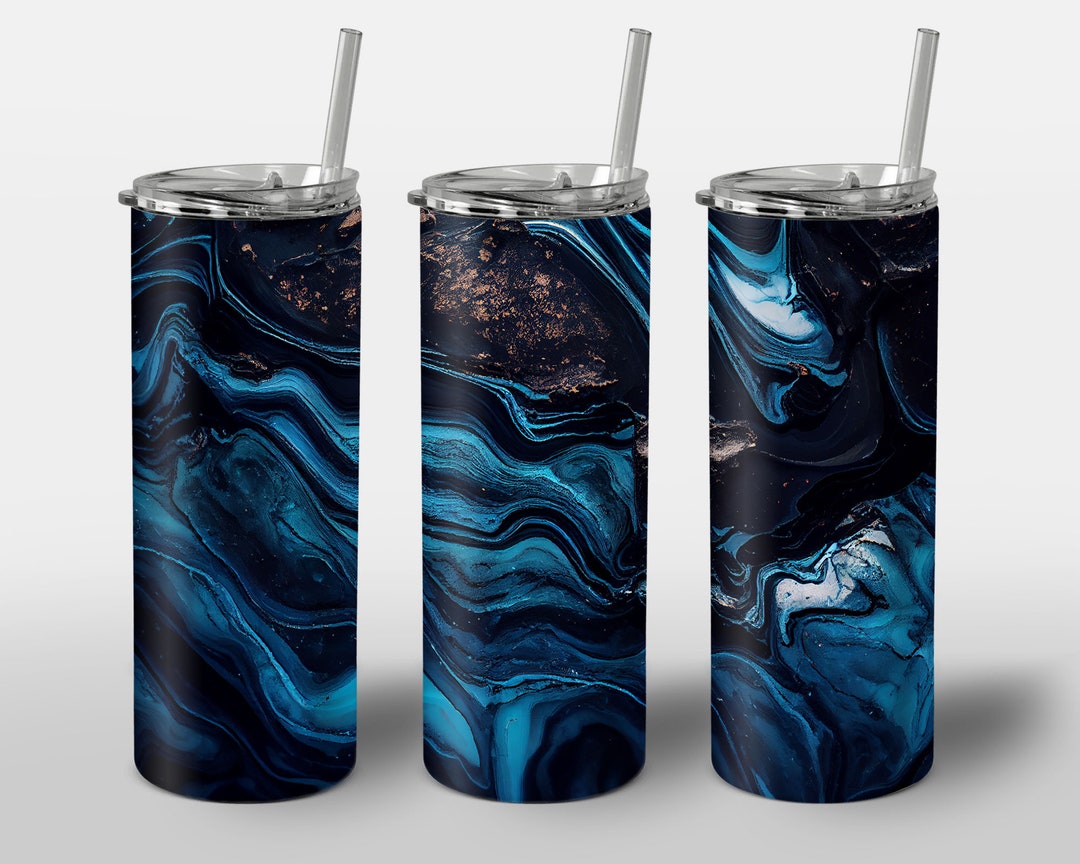 Blue Marble Design for Tumbler, Alcohol Ink Art, Black & Blue Men Dark ...