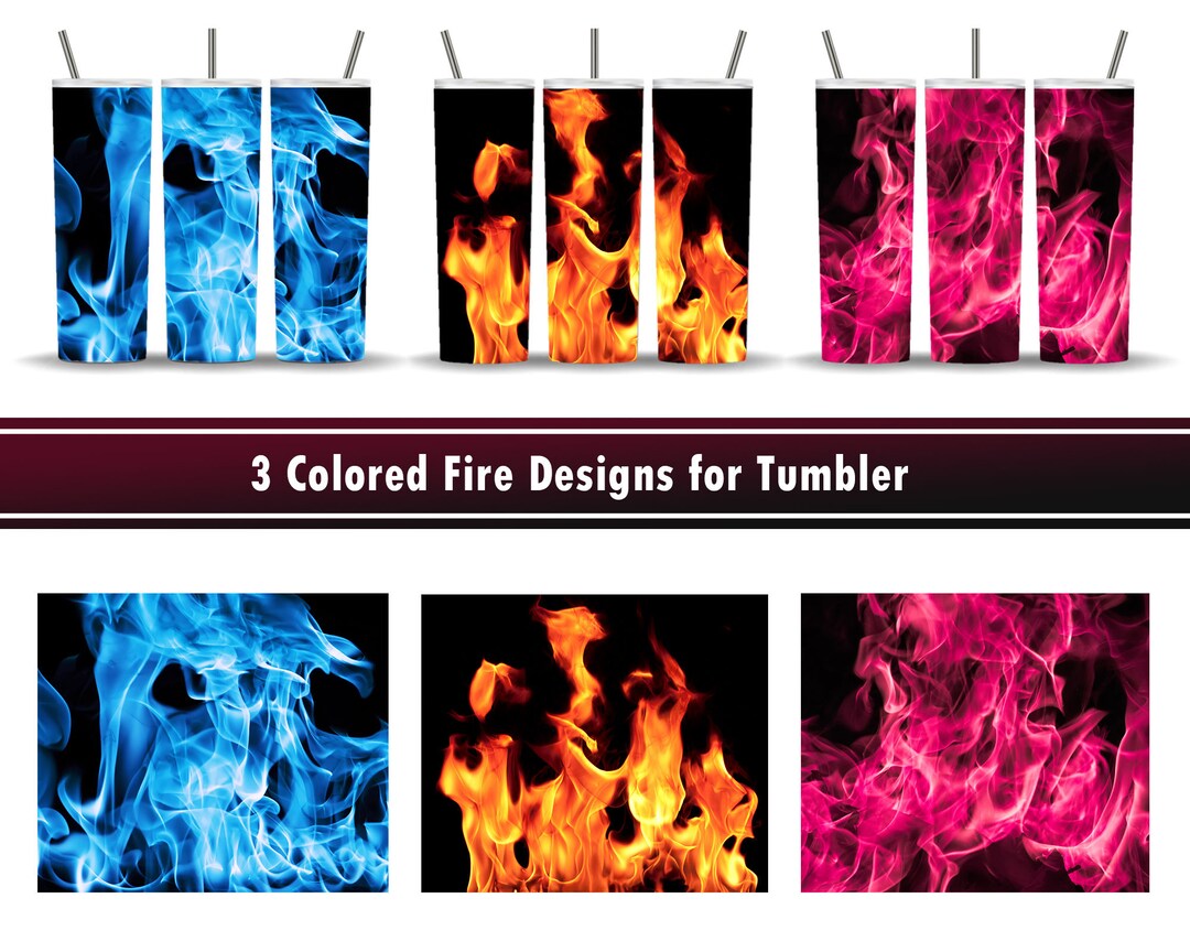 Fire Designs Bundle for Tumbler, Pink Red Blue Neon Fire Smoke Colors ...