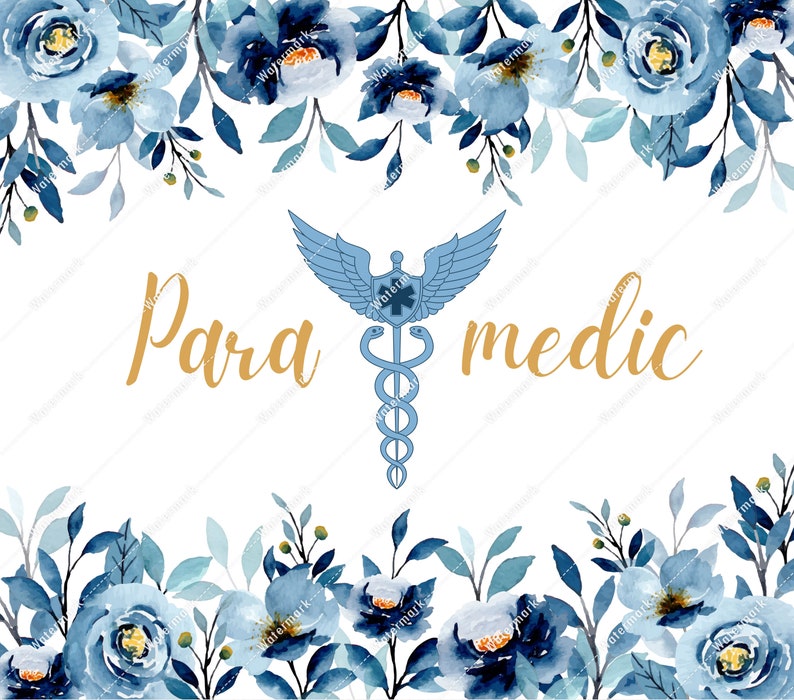 Paramedic Design for Tumbler Golden Blue EMT Floral - Etsy