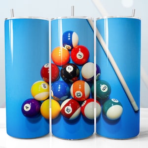 Billiards Pool Designs for Tumbler, Pool Pocket Green Blue Table Balls ...
