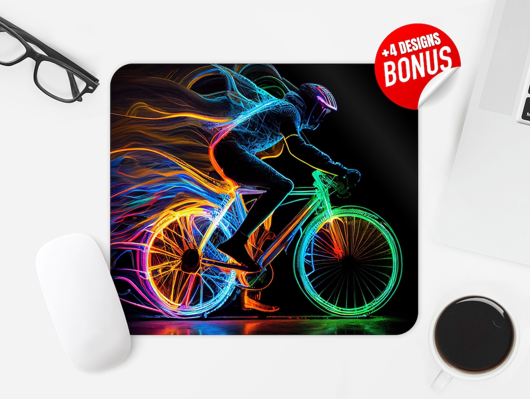 Neon Bike Mouse Pad Sublimation Design, Cycling Biker Riding Bicycle ...