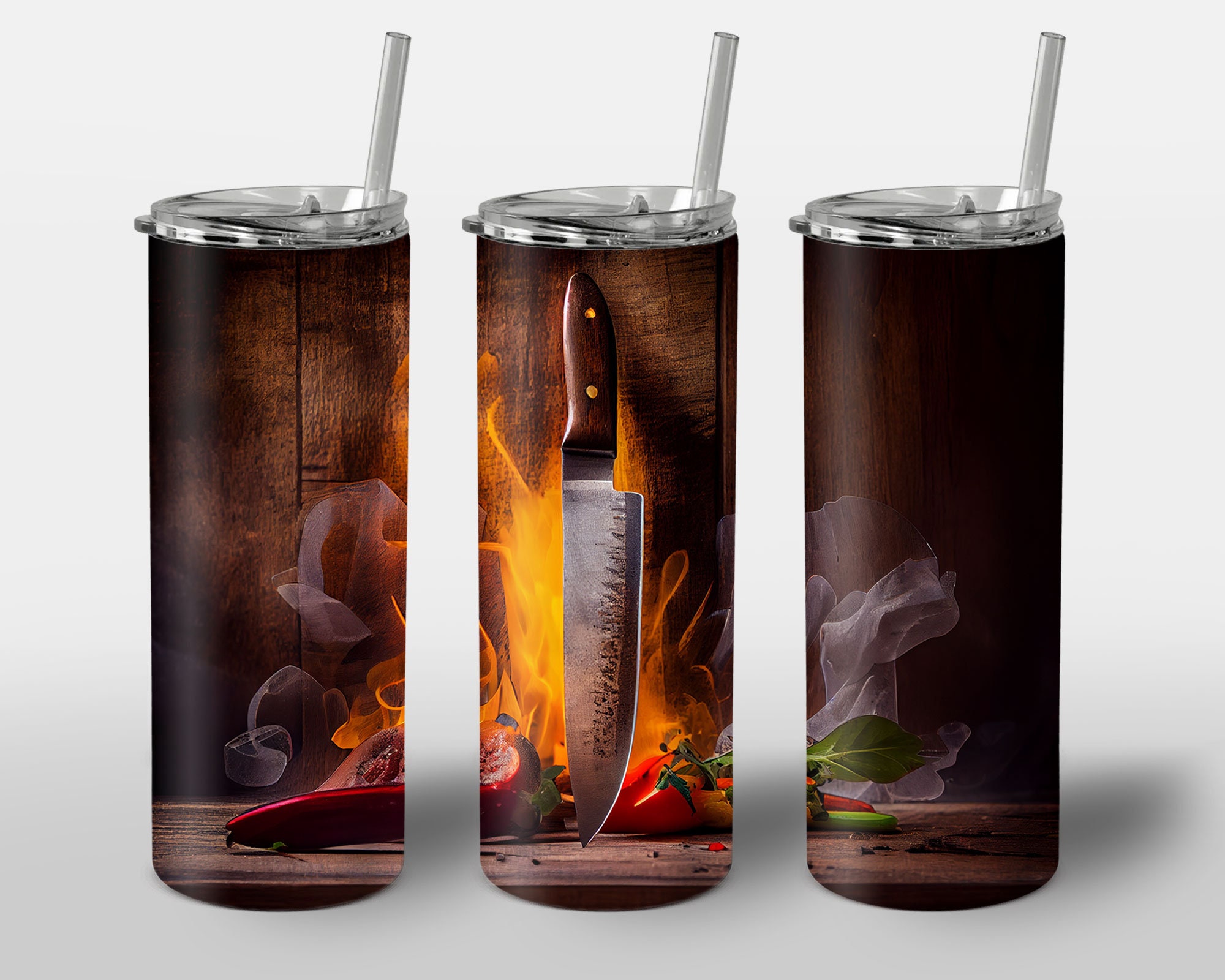 Chef Knife Design for Tumbler, Alcohol Ink Art, Fire Wood Restaurant ...