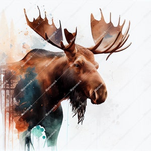 Watercolor Moose Design for Tumbler, Alcohol Ink Art, Colored Elk ...