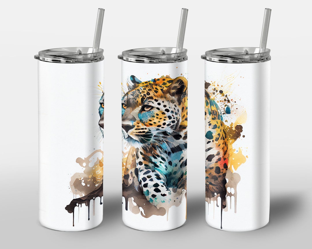 Watercolor Leopard Design for Tumbler, Alcohol Ink Art, Colored Jaguar ...