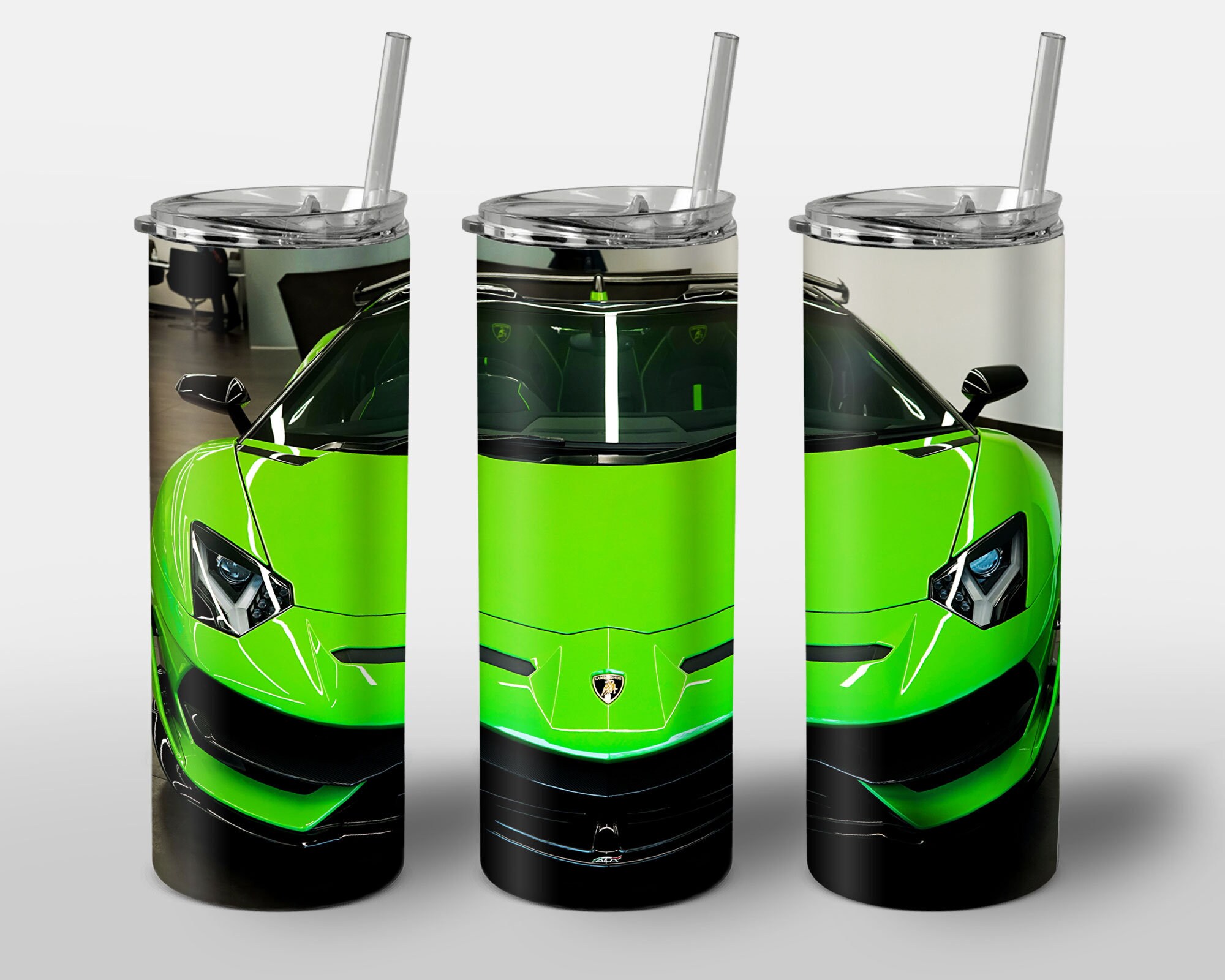 Green Lambo Sport Car Design for Tumbler, STRAIGHT 20oz Skinny Tumbler ...