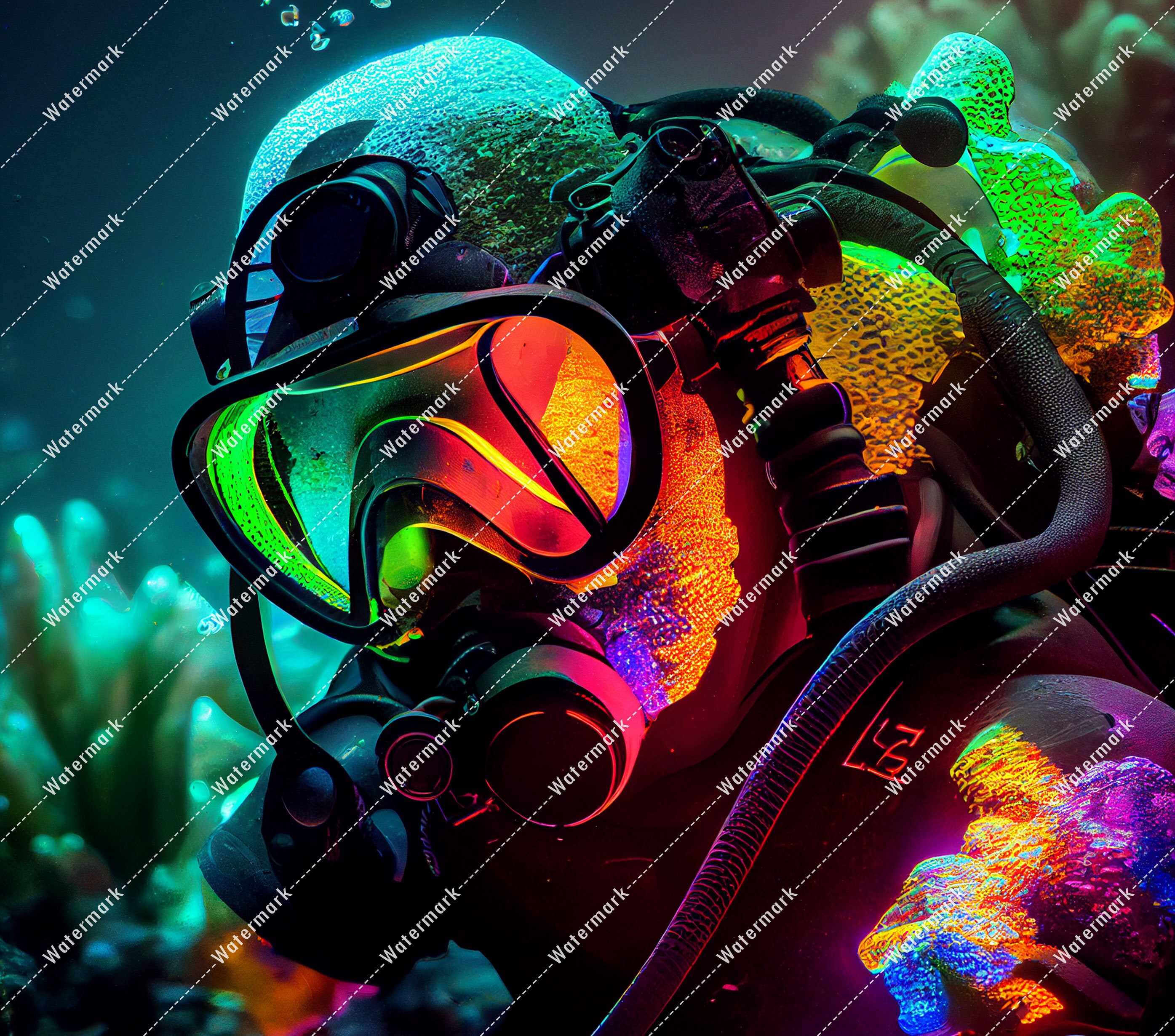 Neon Scuba Design for Tumbler, Alcohol Ink Art, Neon Scuba Diving ...