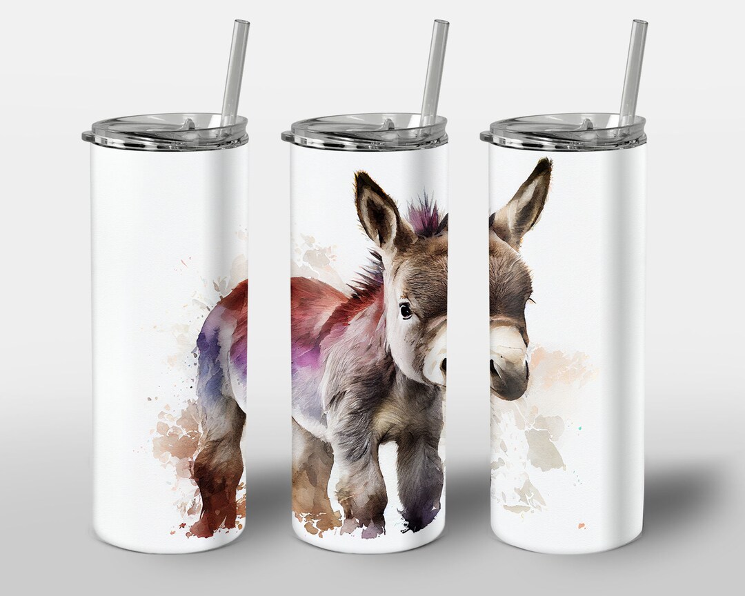 Watercolor Baby Donkey Design for Tumbler, Alcohol Ink Art, Cute Baby ...
