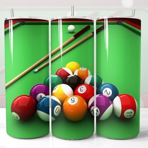 Billiards Pool Designs for Tumbler, Pool Pocket Green Blue Table Balls ...