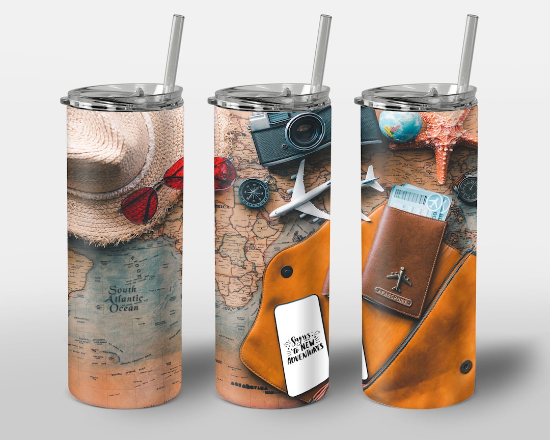 Say Yes to New Adventures Design for Tumbler, Traveling Materials Map ...
