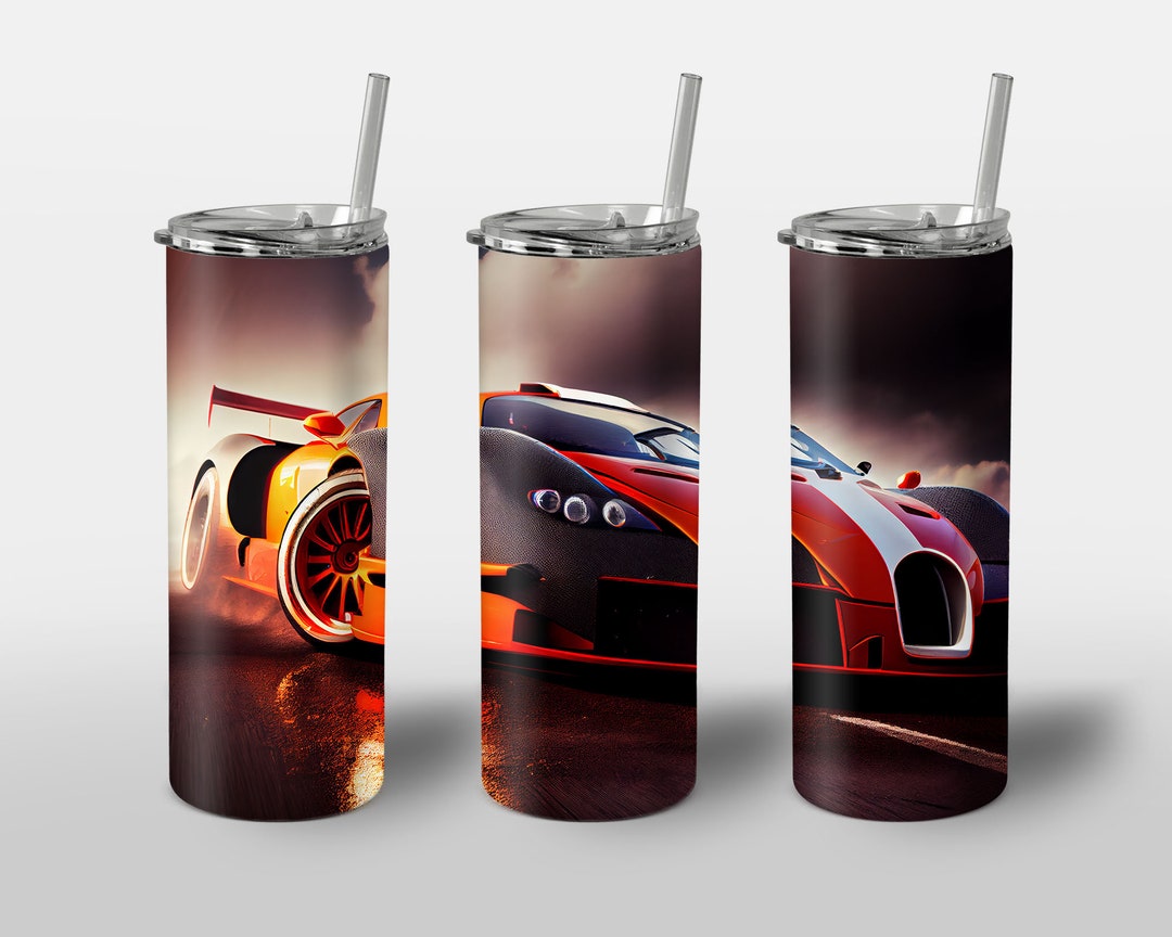 Sports Car Design for Tumbler, Alcohol Ink Art, Orange Bugatti ...
