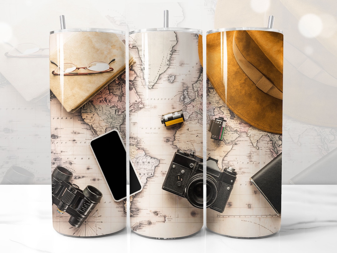 Traveling Design for Tumbler, Traveling Materials Map Camera Passport ...