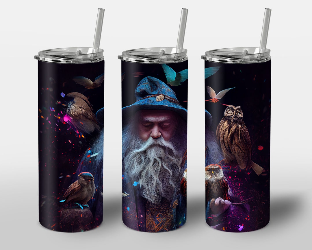 Wizard Design for Tumbler, Alcohol Ink Art, Colorful Wizard Birds and ...
