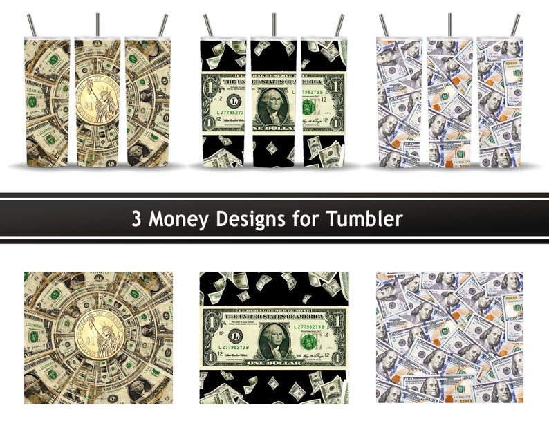 Money Designs Bundle for Tumbler, Set of 3 Wrap PNG for 20oz Skinny ...