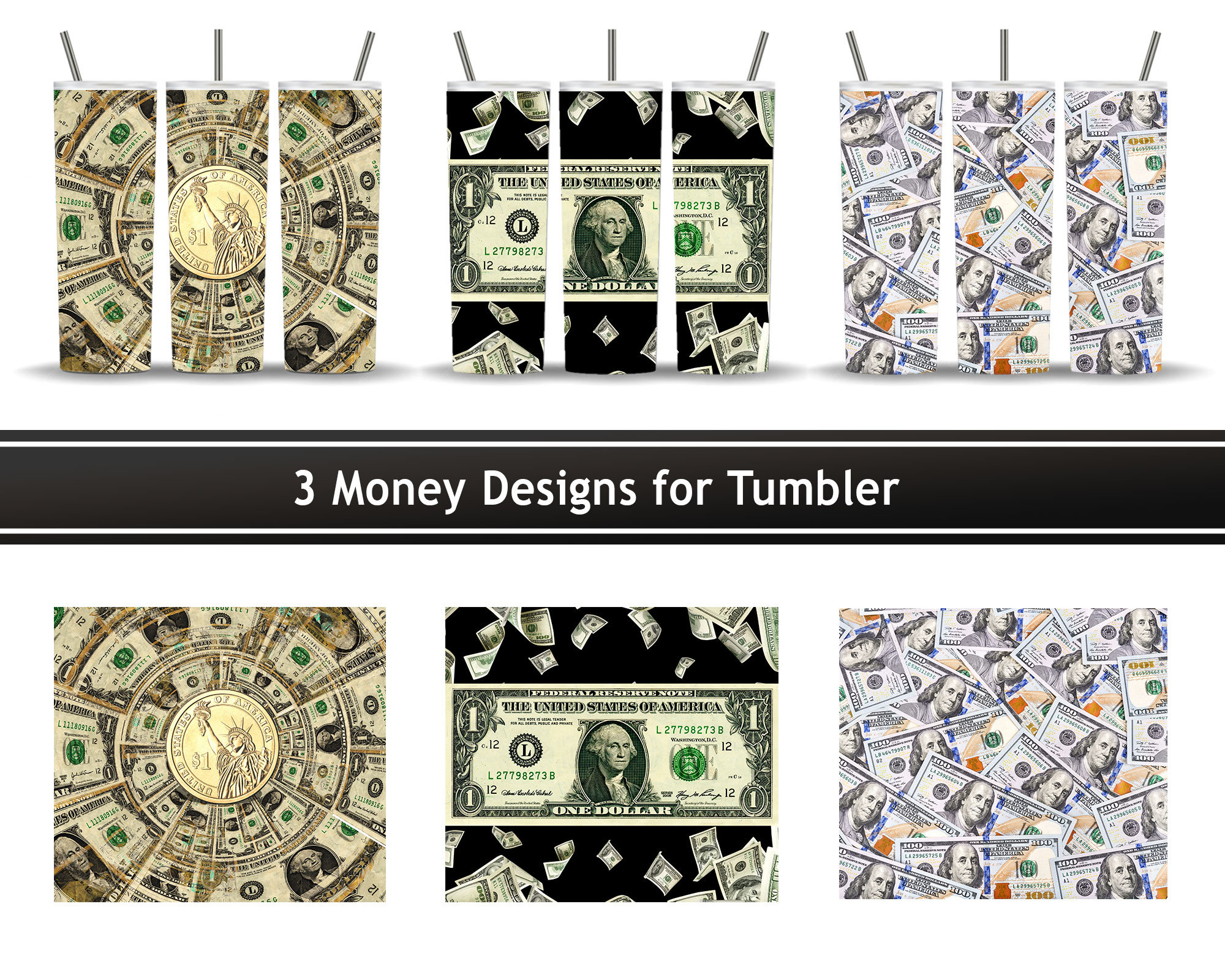 Money Designs Bundle for Tumbler Set of 3 Wrap PNG for 20oz - Etsy