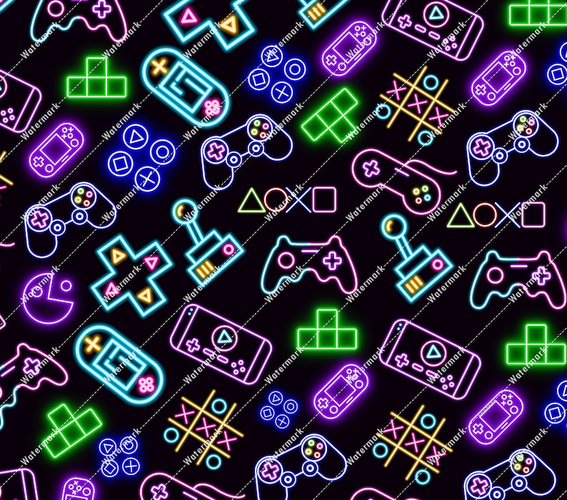 Neon Gaming Design for Tumbler, Neon Purple Blue & Green Lights Gamepad ...