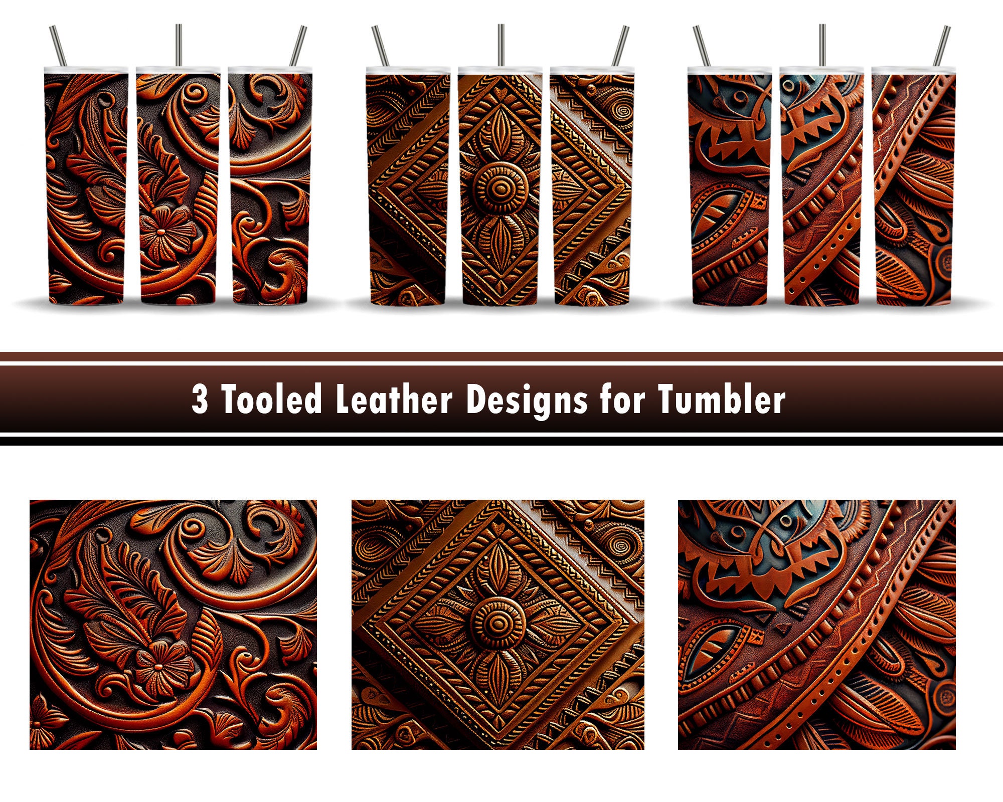 Leather Tumbler Designs Bundle, Alcohol Ink, Tooled Rustic Leather ...