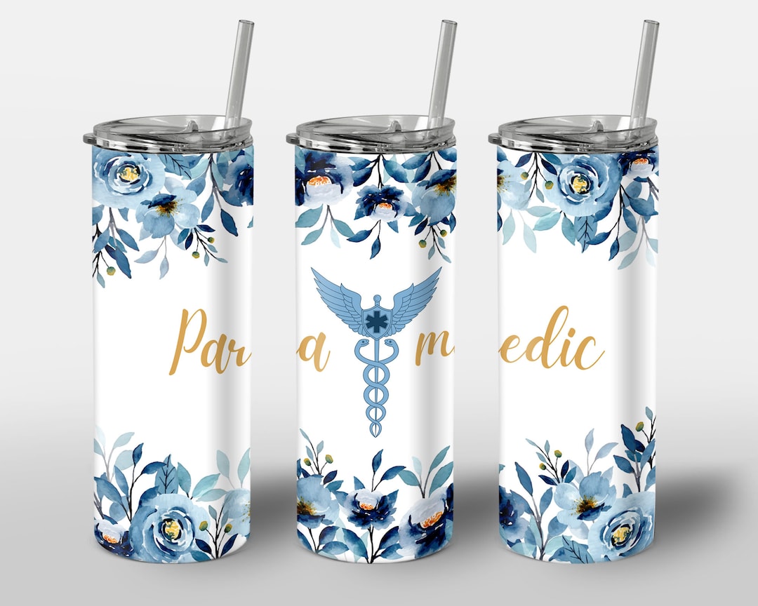 Paramedic Design for Tumbler, Golden Blue EMT Floral Paramedics Design ...