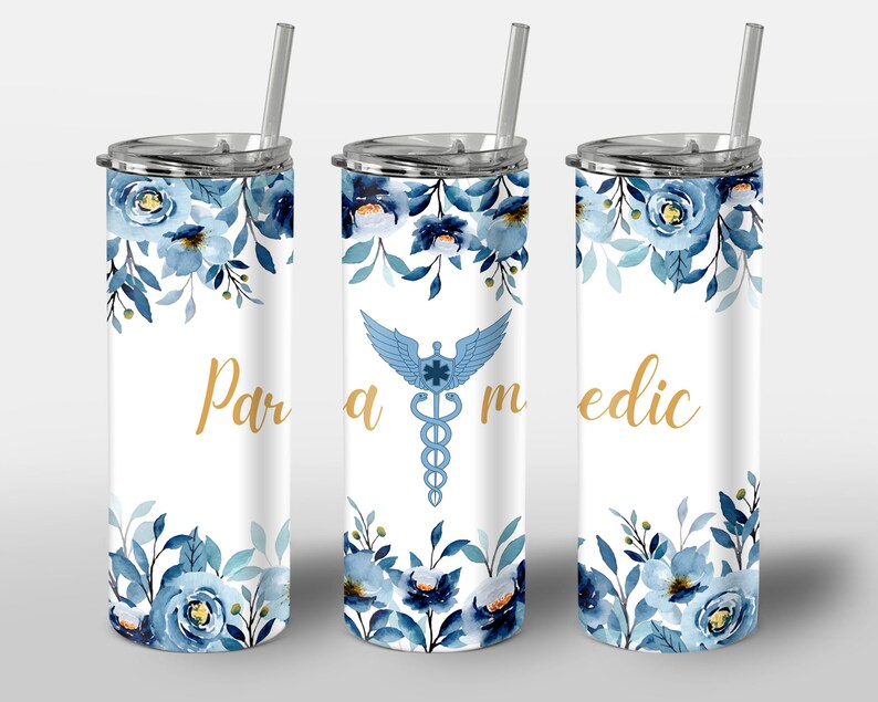 Paramedic Design for Tumbler Golden Blue EMT Floral - Etsy