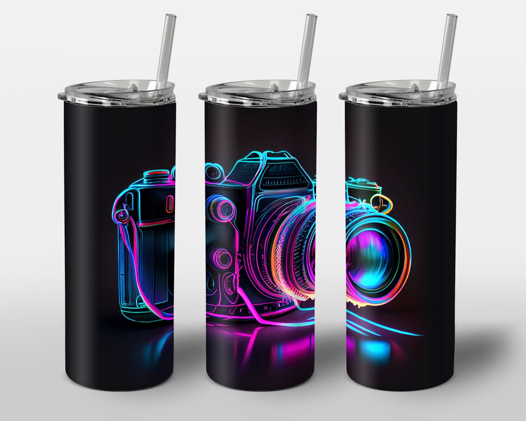 Neon Photography Camera Design for Tumbler, Alcohol Ink Art, Neon Cam ...