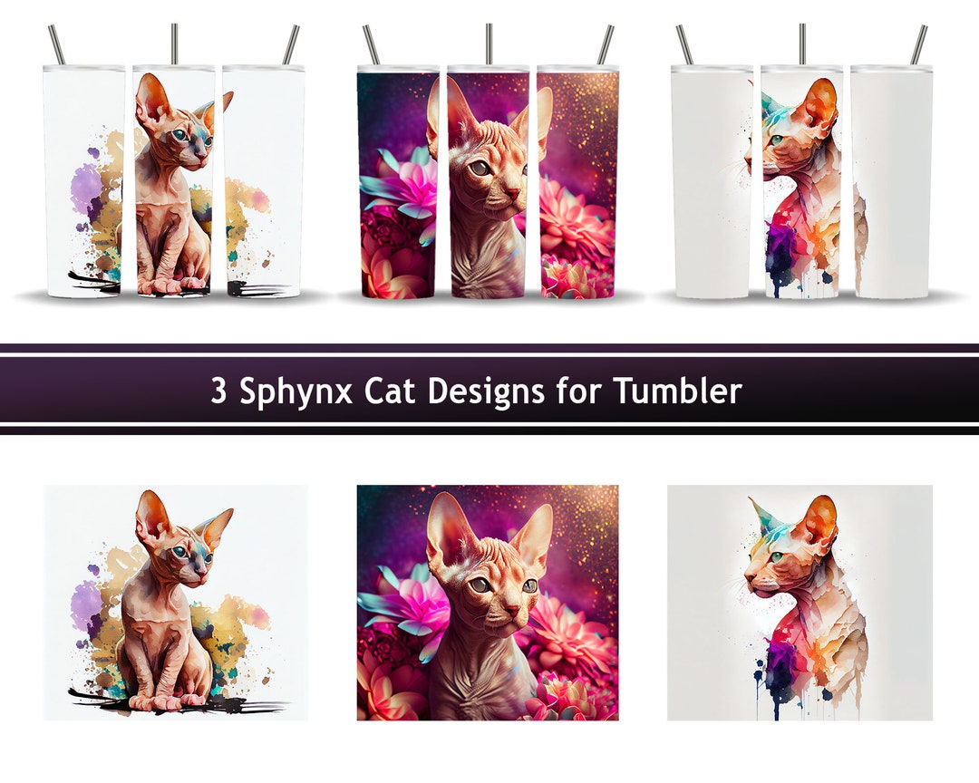 Sphynx Cat Designs Bundle, Alcohol Ink, Colorful Kitten Cute Watercolor ...