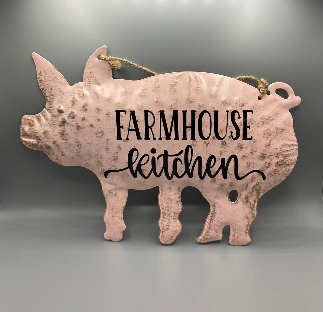 Farmhouse Kitchen Pink Metal Pig Sign - Etsy