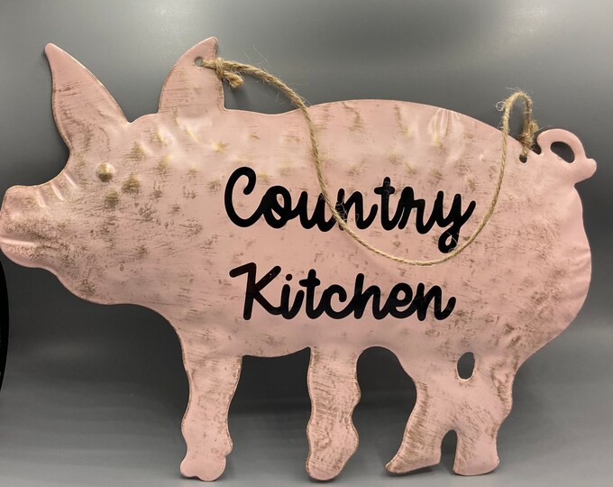 Country Kitchen Metal Pink Pig Sign - Etsy