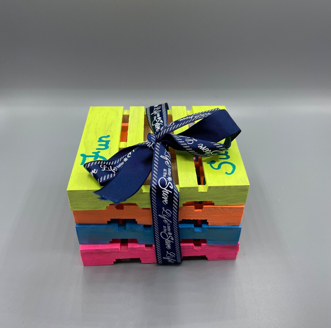 Set of 4 Summer Fun Neon Wooden Pallet Coasters - Etsy