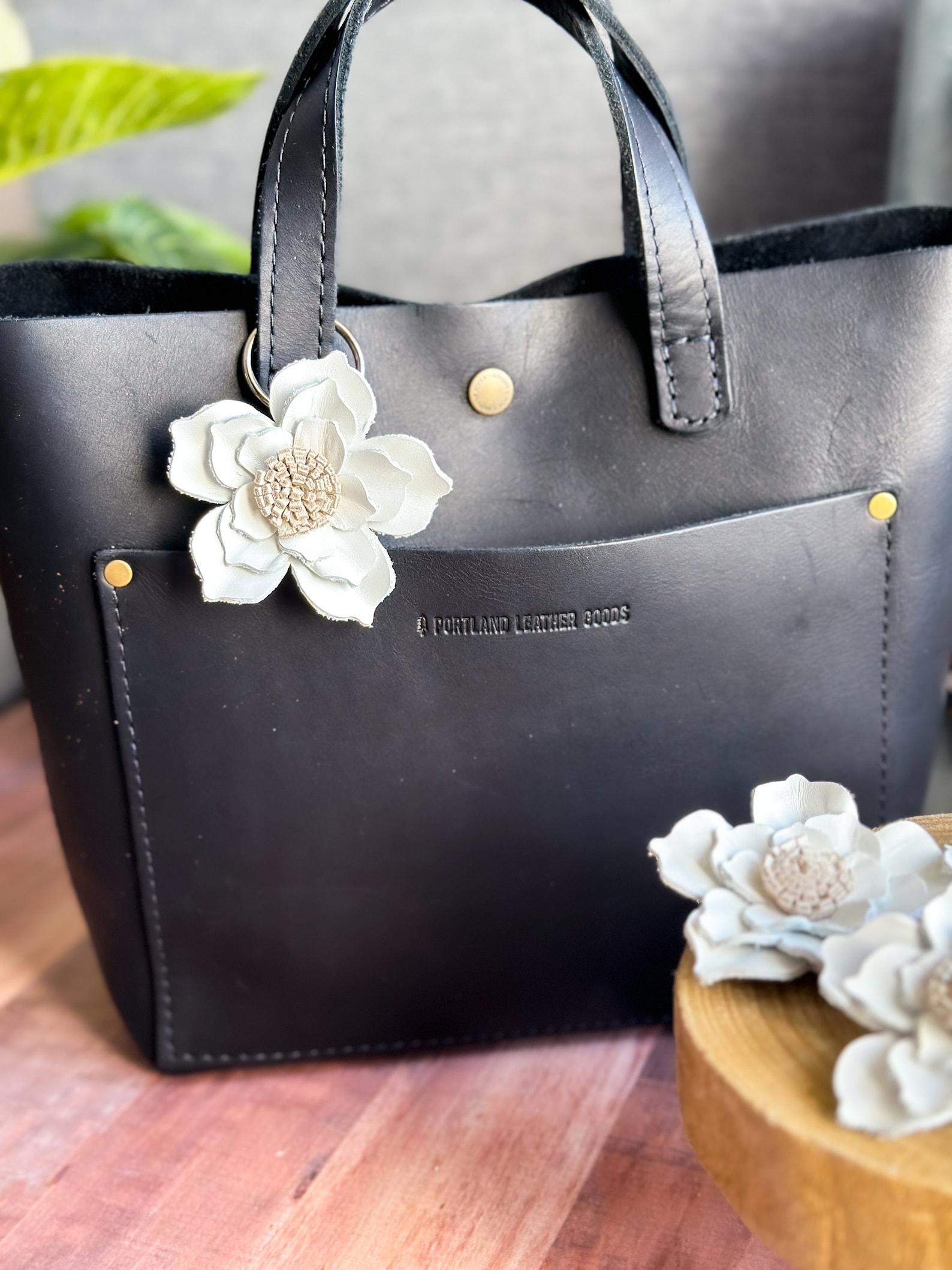 White Flower Purse Charm, Single Magnolia Flower Purse Charm, Genuine ...