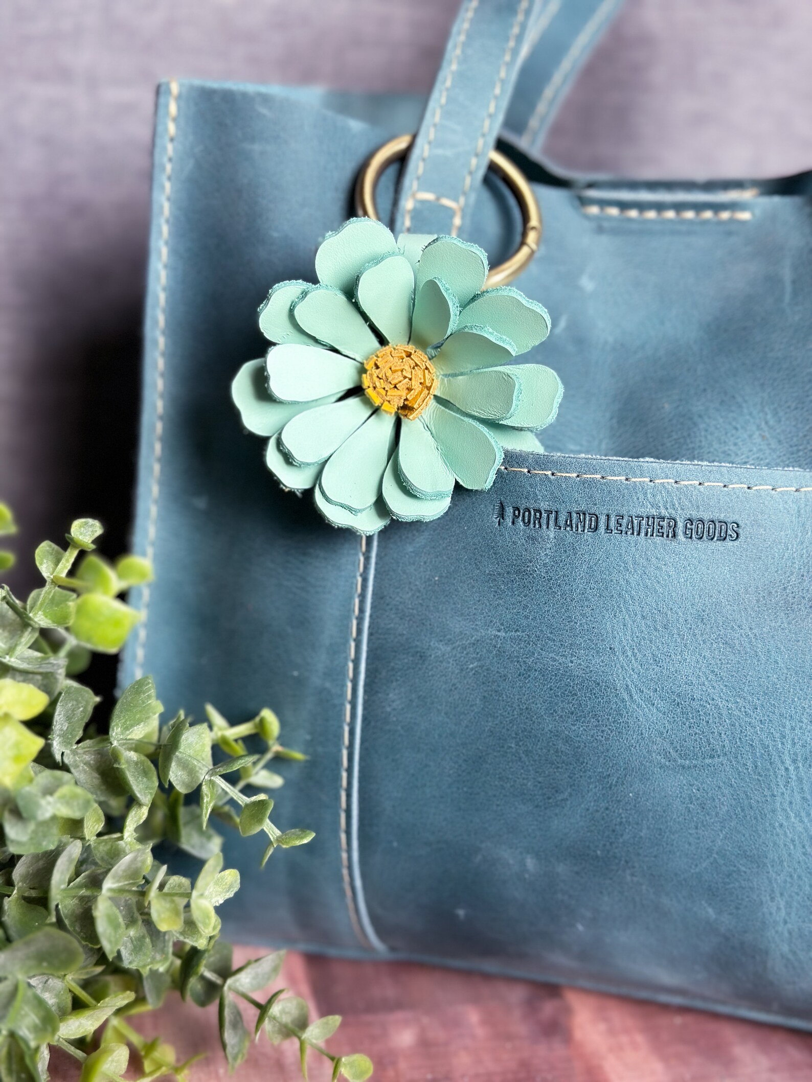Large Daisy Flower Purse Charm, Mint Blue Flower Purse Charm, Genuine ...